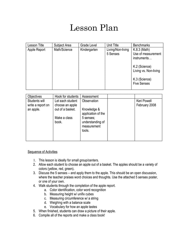 Apple Report.Lesson Plan | PDF