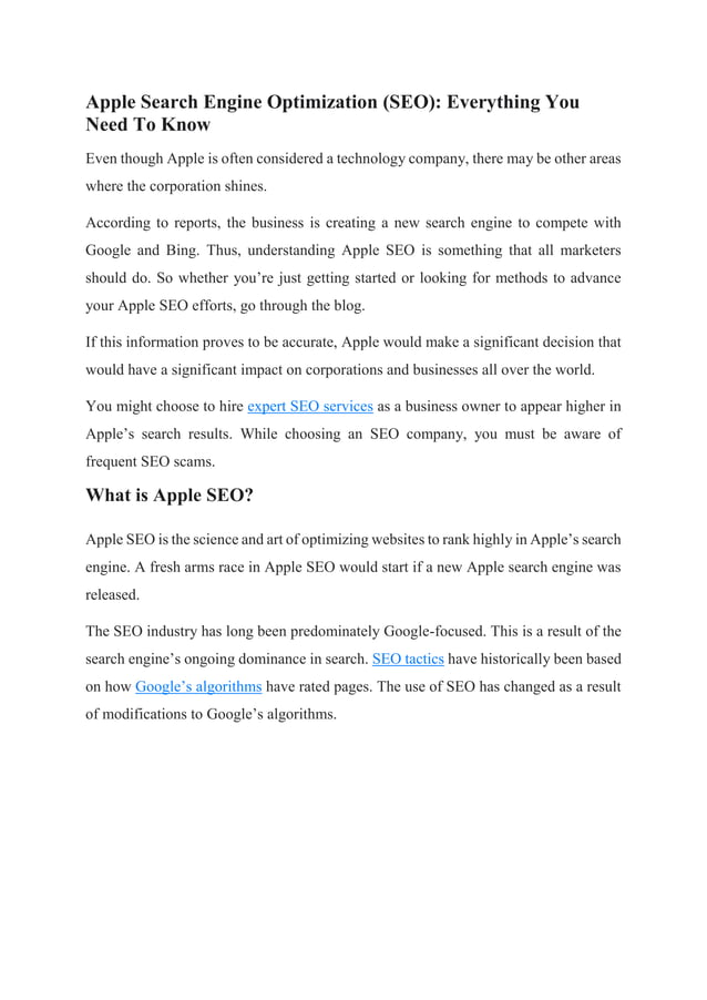 Apple Search Engine Optimization (SEO): Everything You Need To Know | PDF