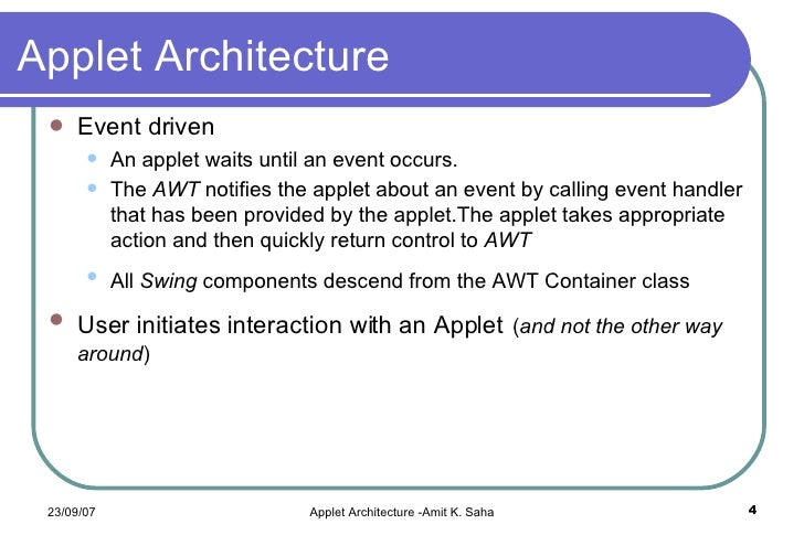Applet Architecture Introducing Java Applets 9407
