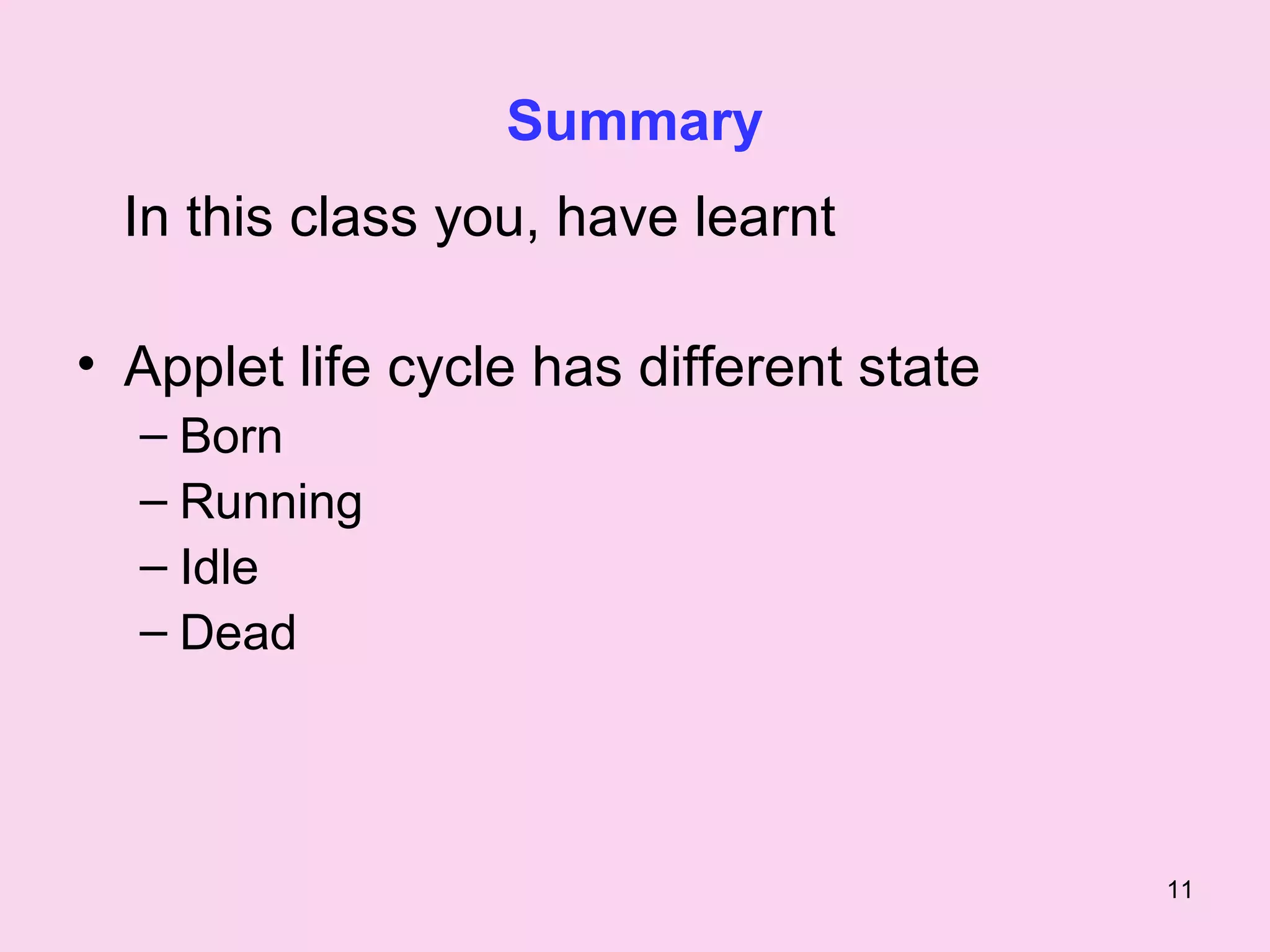 Applet Life Cycle Ppt