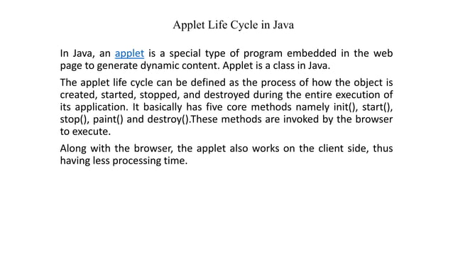 Applet Life Cycle in Java with brief introduction | PPTX