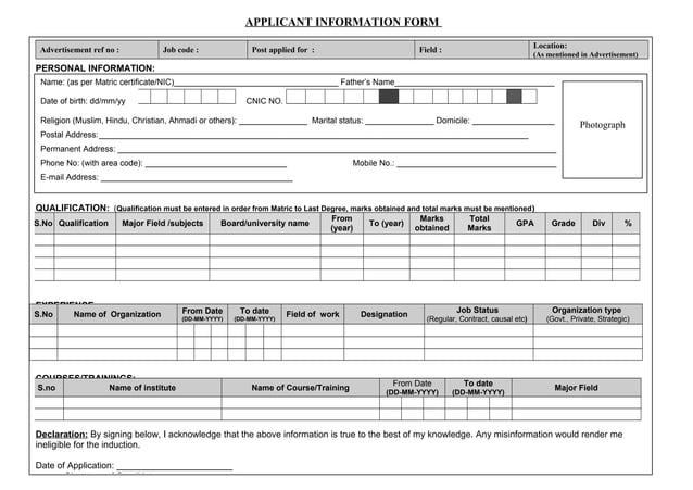 Applicant info-form | PPT