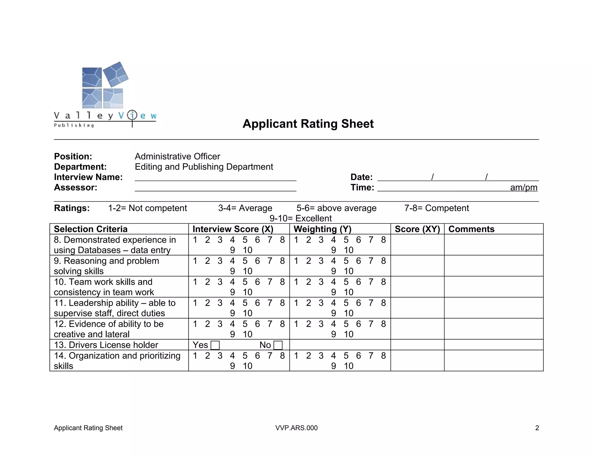 Applicant Rating Sheet | PPT