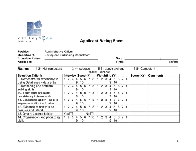 Applicant Rating Sheet | PPT