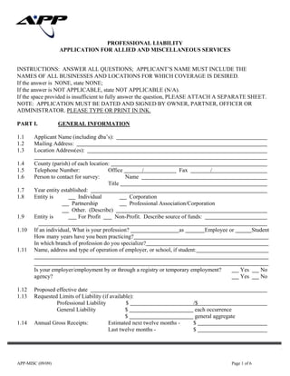 Professional Liability Insurance Application for Allied and ...