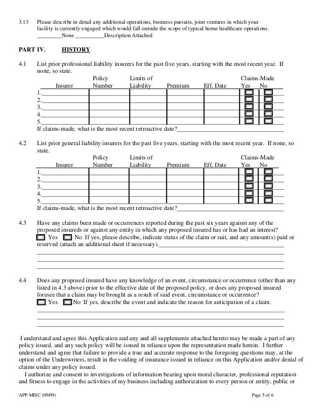 Professional Liability Insurance Application for Allied and Miscellan…