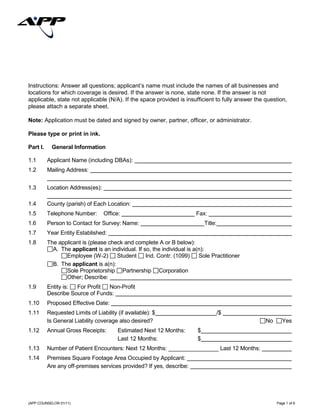 Professional Liability insurance application for Counselor | PDF