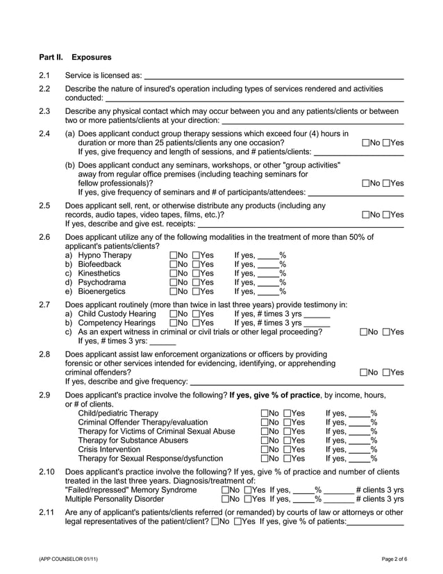 Professional Liability insurance application for Counselor | PDF