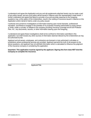 Professional Liability insurance application for Counselor | PDF