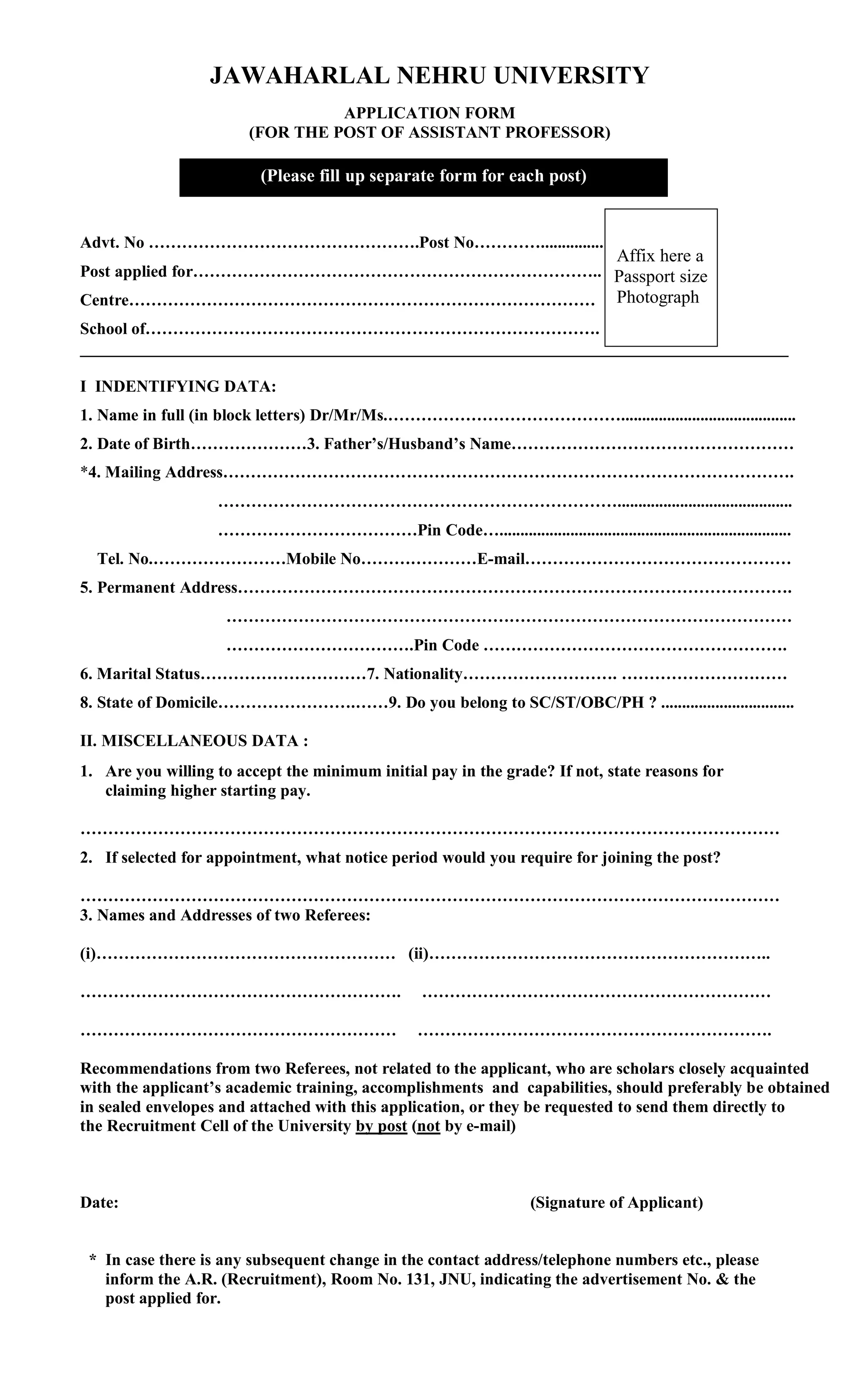 Application form-of-asst-jnu2 | PDF