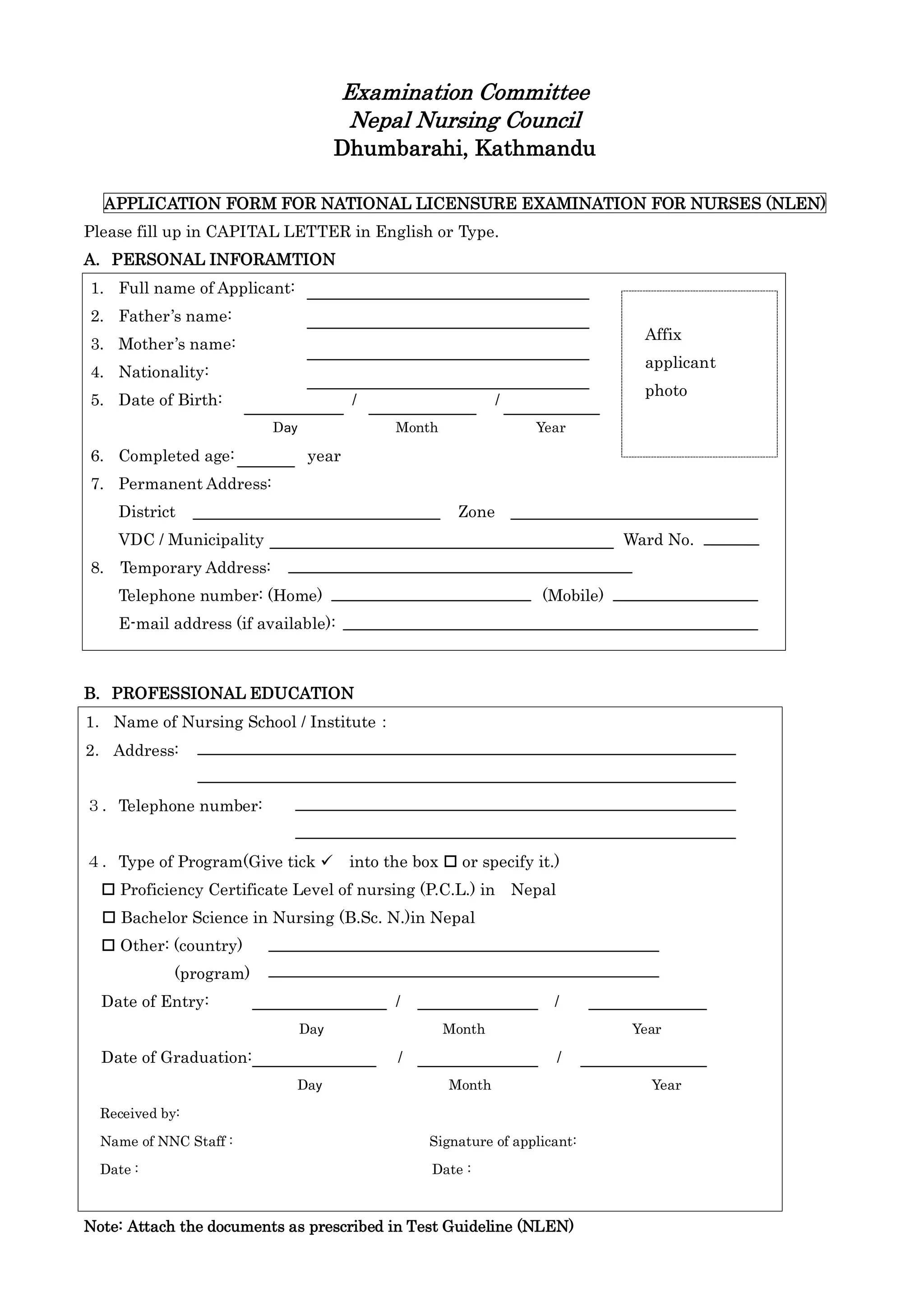 Application form nursing licence exam | PDF