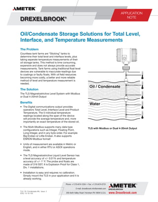 Application Note: Oil Storage Solutions for Level Interface and Temperature | PDF | Computing ...