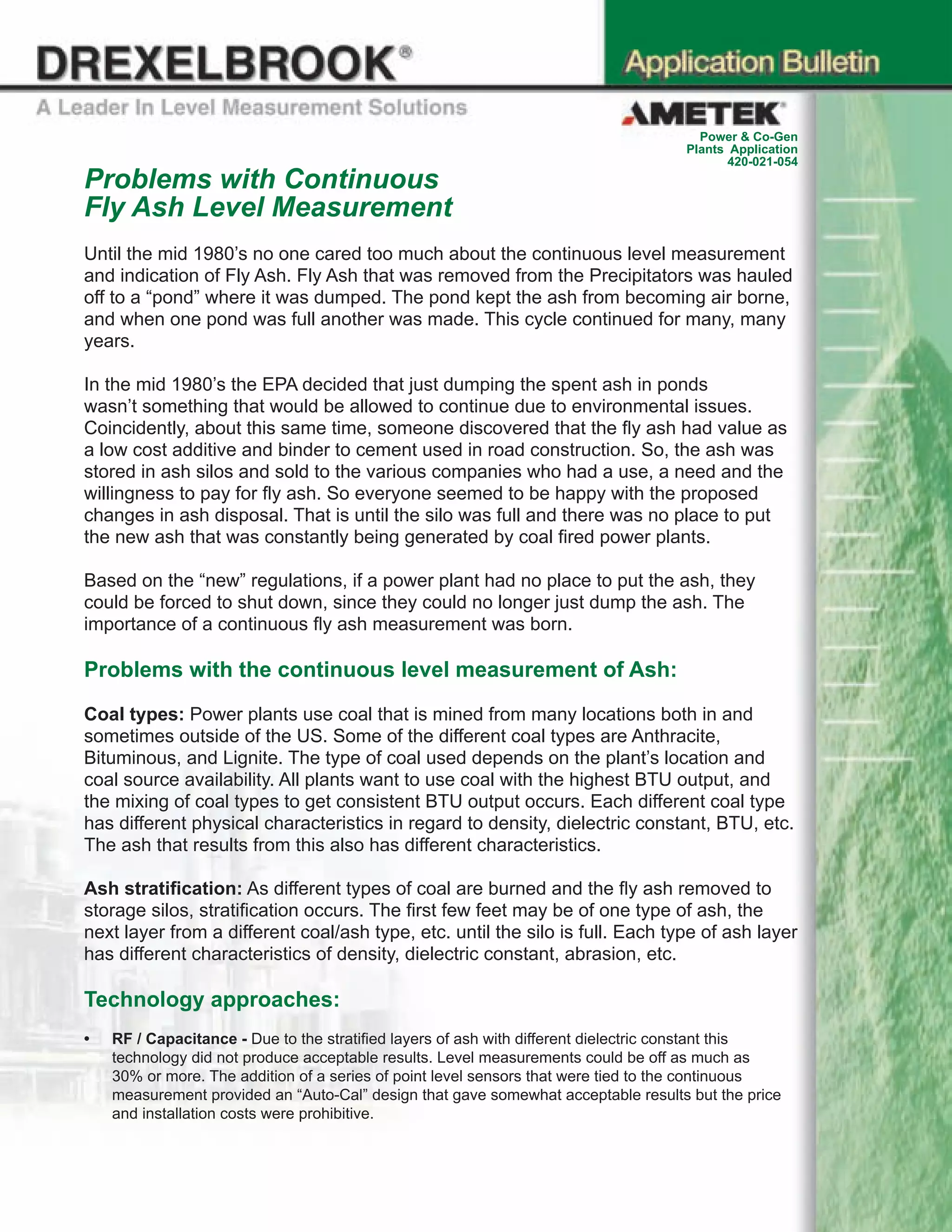 Application note: Problems with continuous fly ash level measurement | PDF