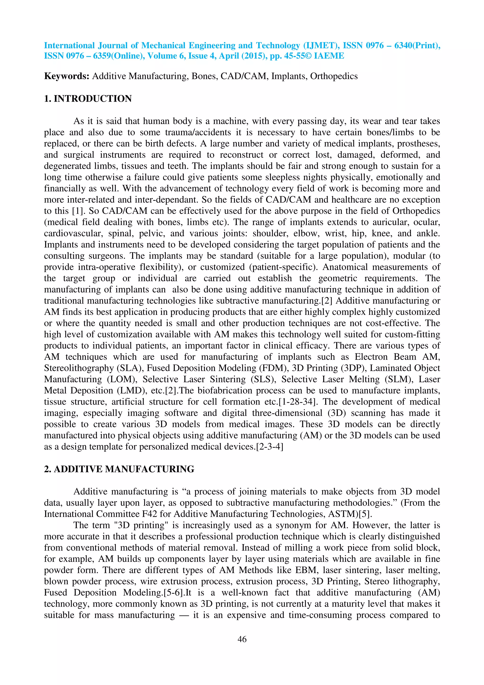 Application of additive manufacturing technology for manufacturing ...