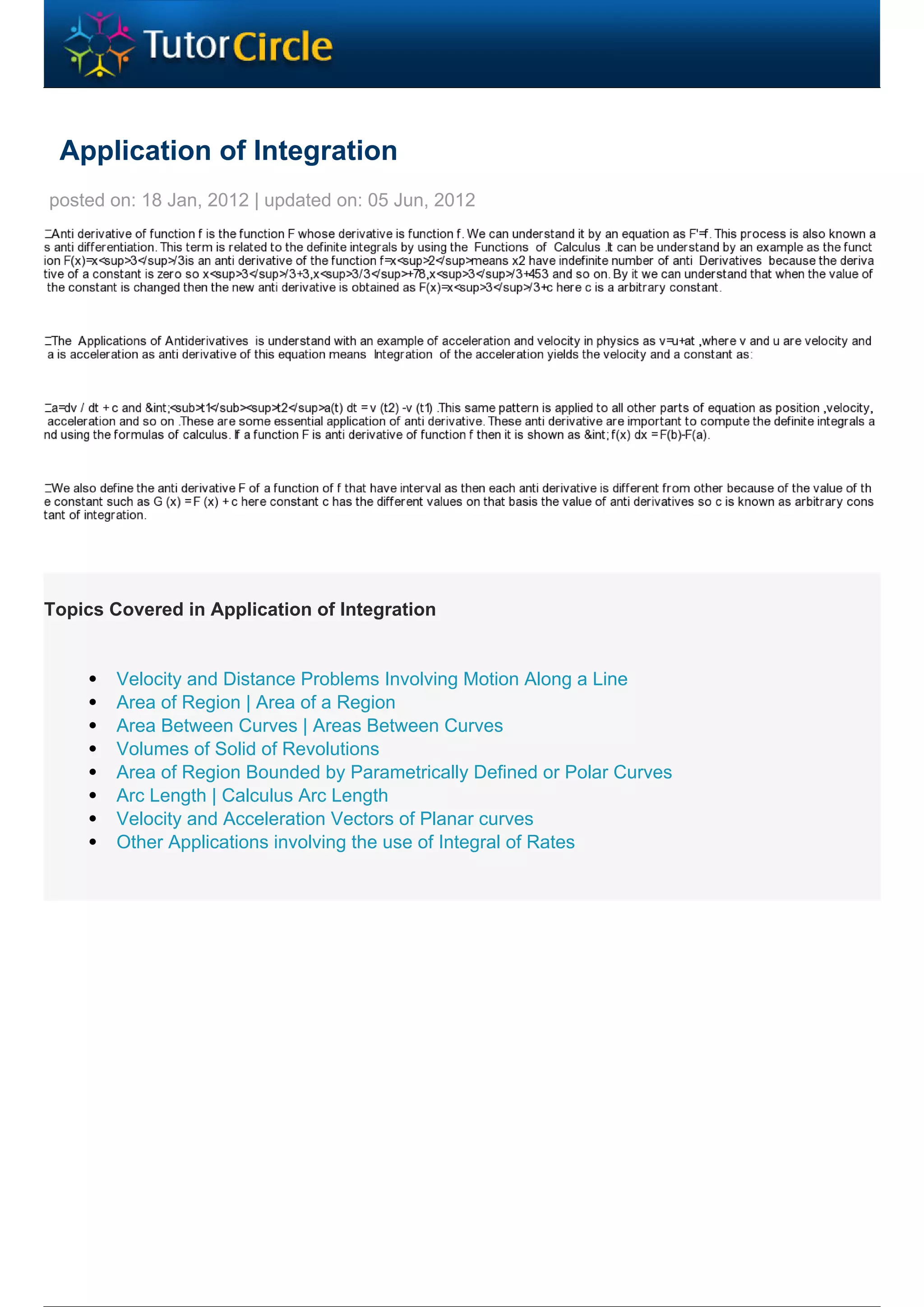 Application of Integration | PDF