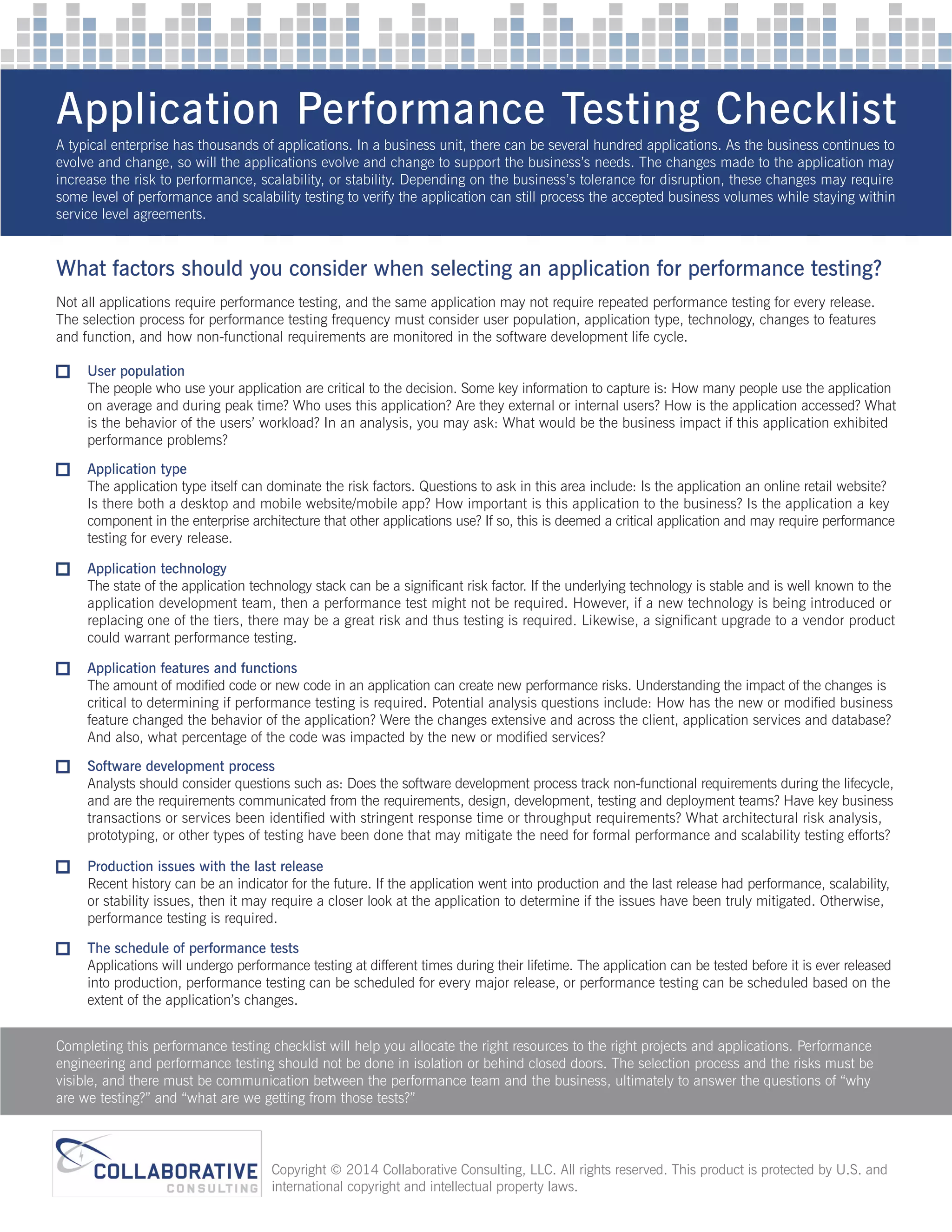 Application Performance Testing Checklist Pdf
