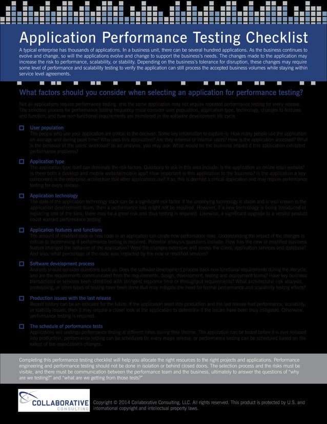 Application Performance Testing Checklist | PDF | Operating Systems ...
