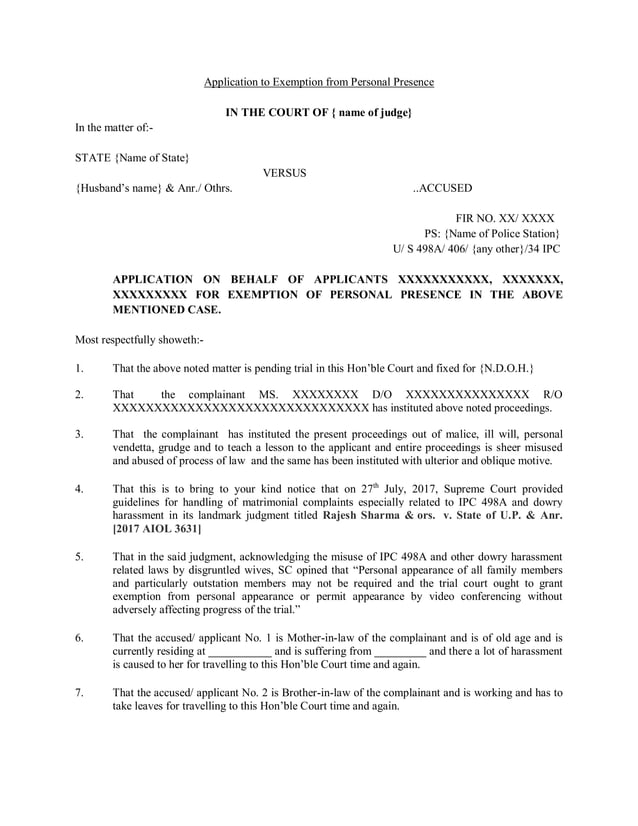 Exemption Application Format | PDF | Law