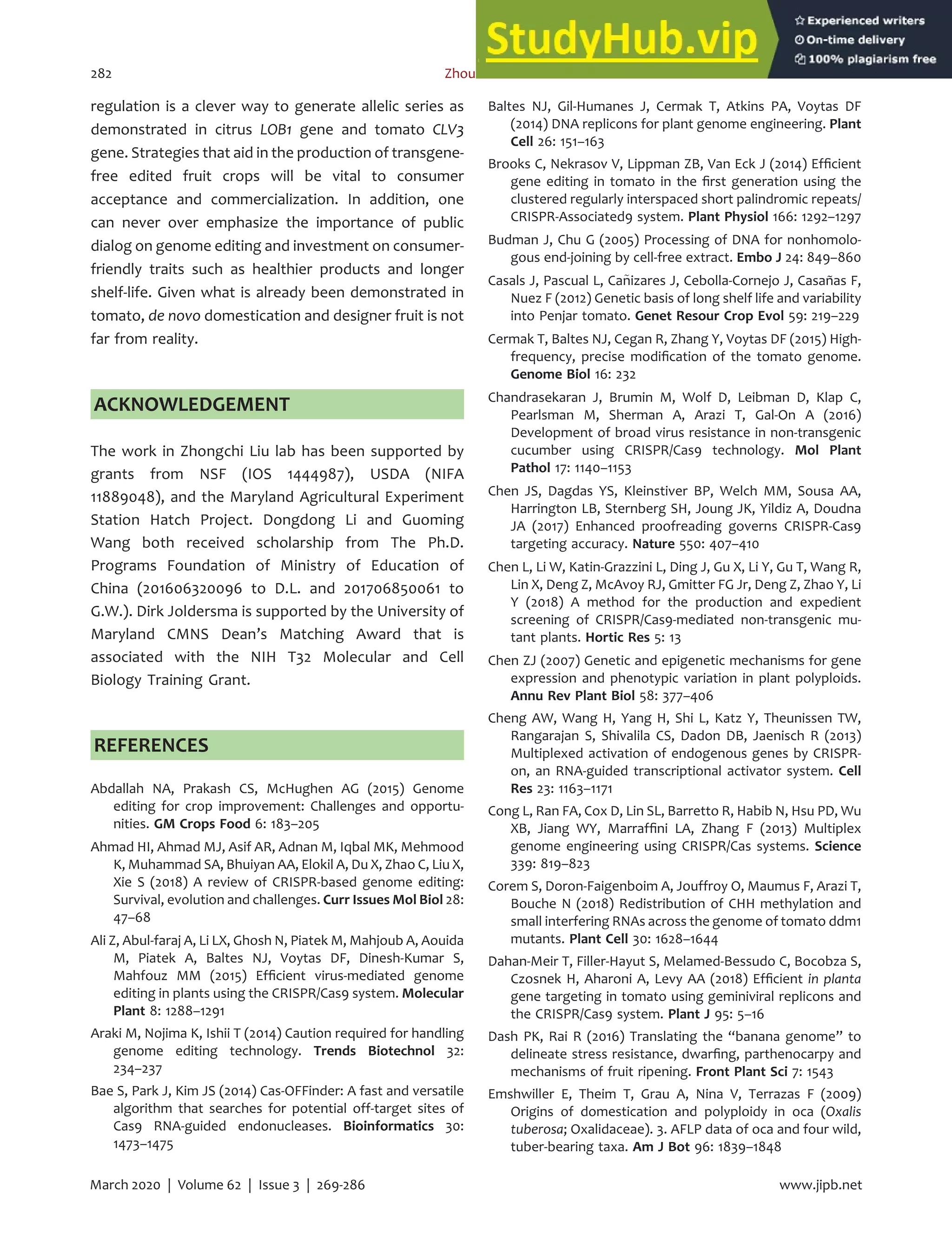 Application And Future Perspective Of CRISPR Cas9 Genome Editing In Fruit Crops | PDF