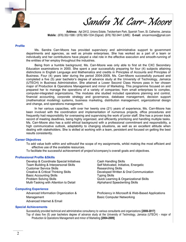 Application & Resume - Sandra Carr-Moore 2018 lg | PDF