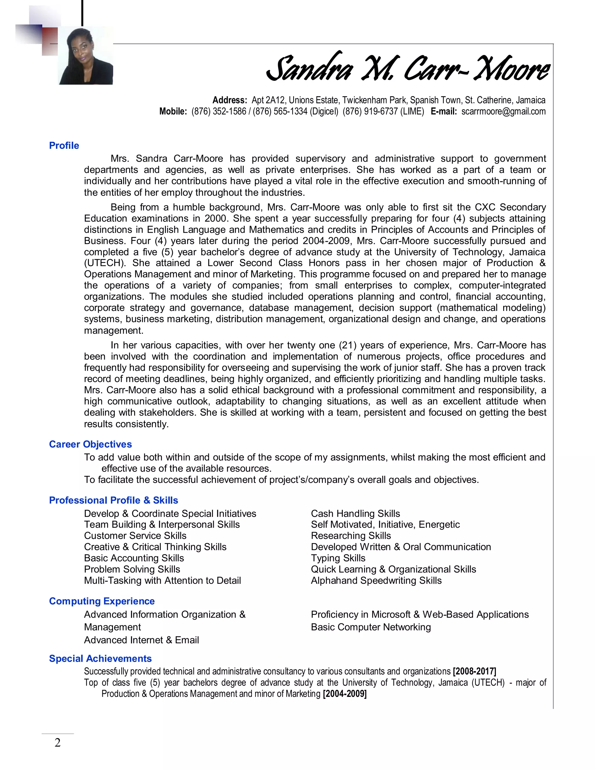 Application & Resume - Sandra Carr-Moore | PDF