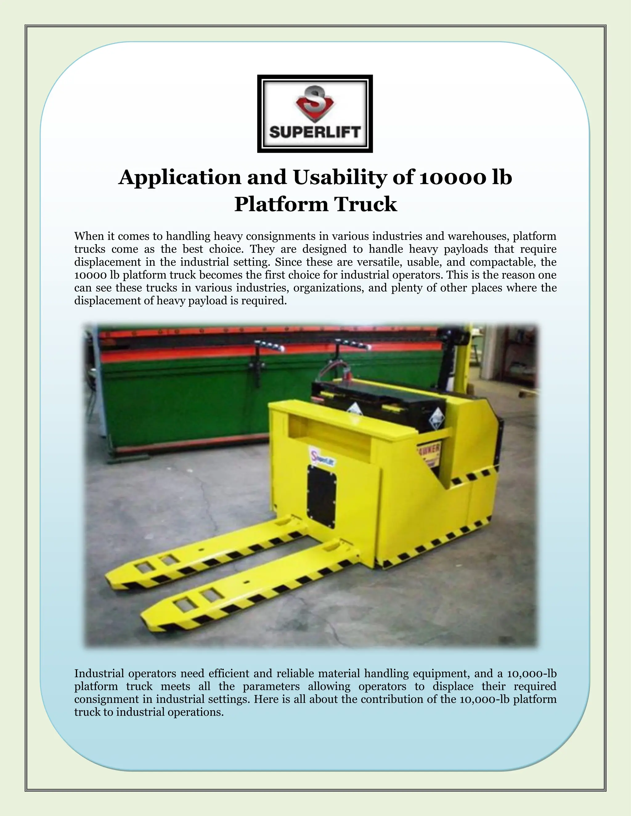 Application and Usability of 10000 lb Platform Truck | PDF