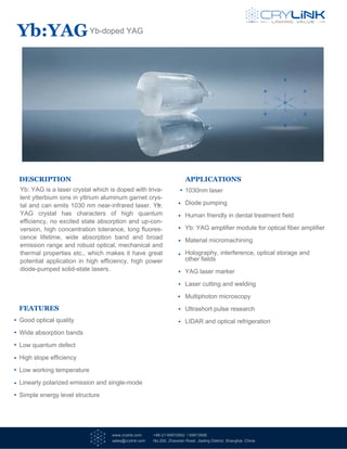 Application and uses of yb yag laser crystals | PDF
