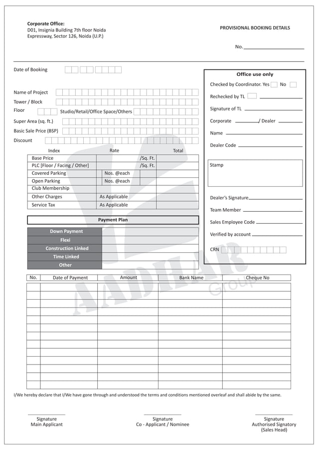 Application Booking Form: Book Office Space/Retail Space/Villas/Studio ...