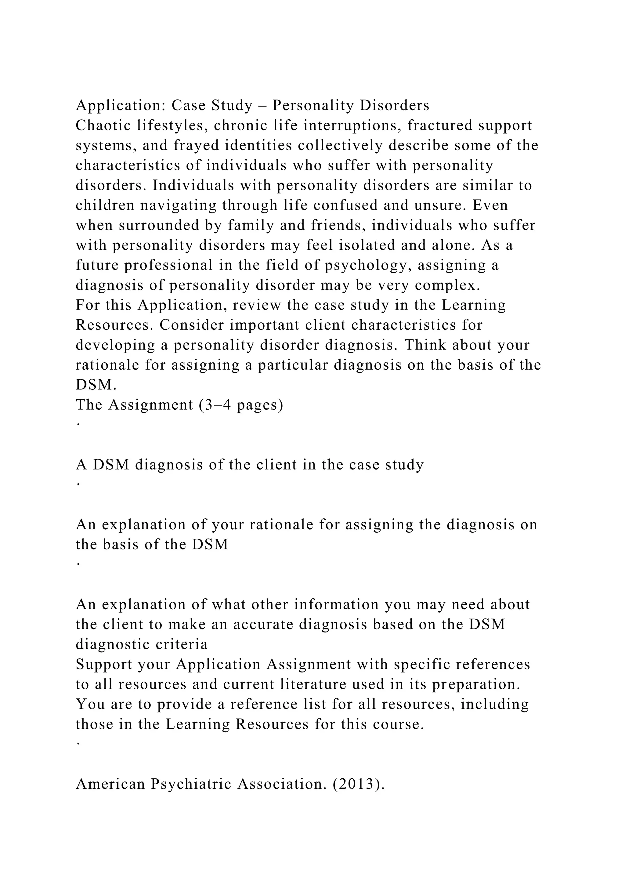 Application Case Study – Personality DisordersChaotic lifestyles,.docx