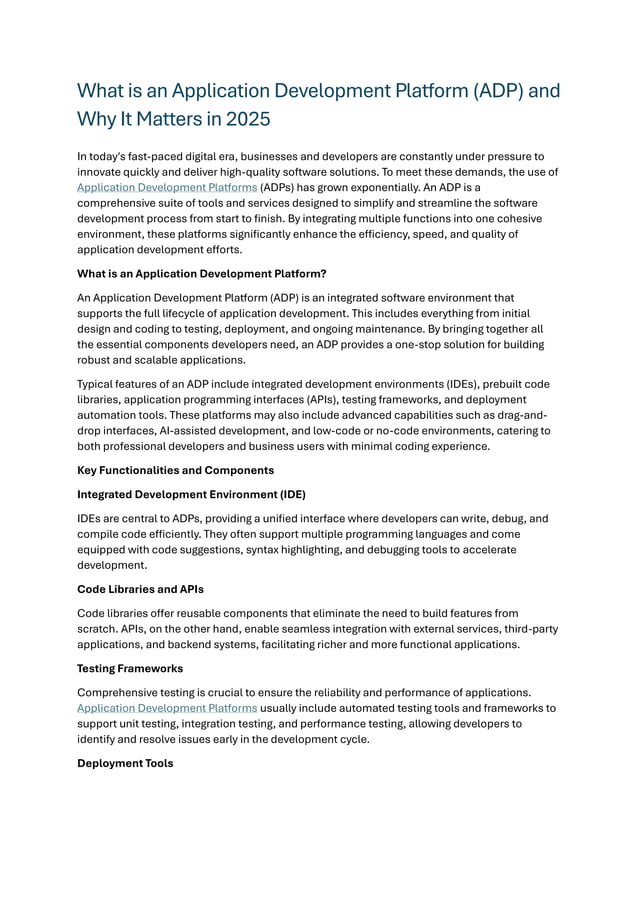 Build Smarter, Deploy Faster: The Power of Application Development Platforms | PDF