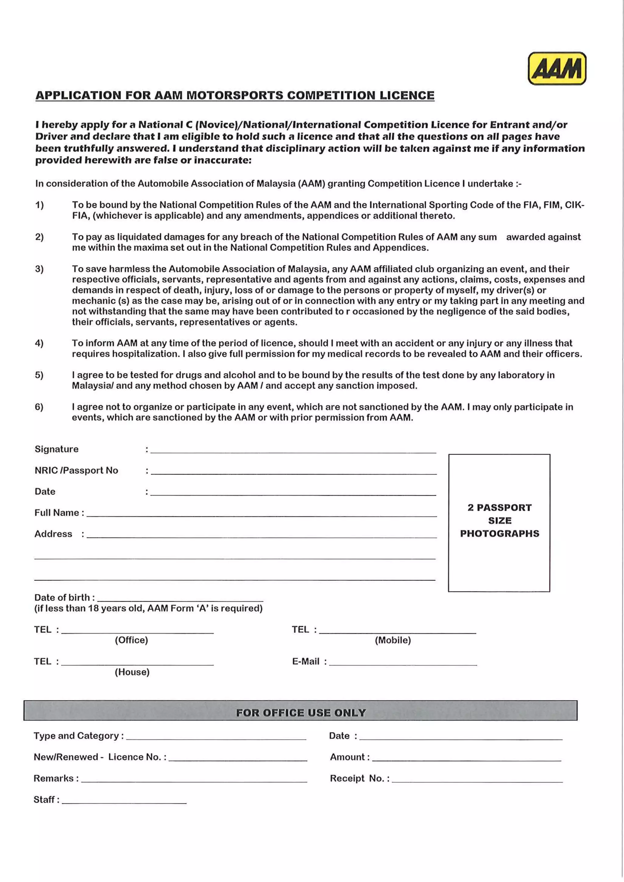 Application for AAM Motorsports RACING LICENCE | PDF | Racing Video Games | Video Game Genres