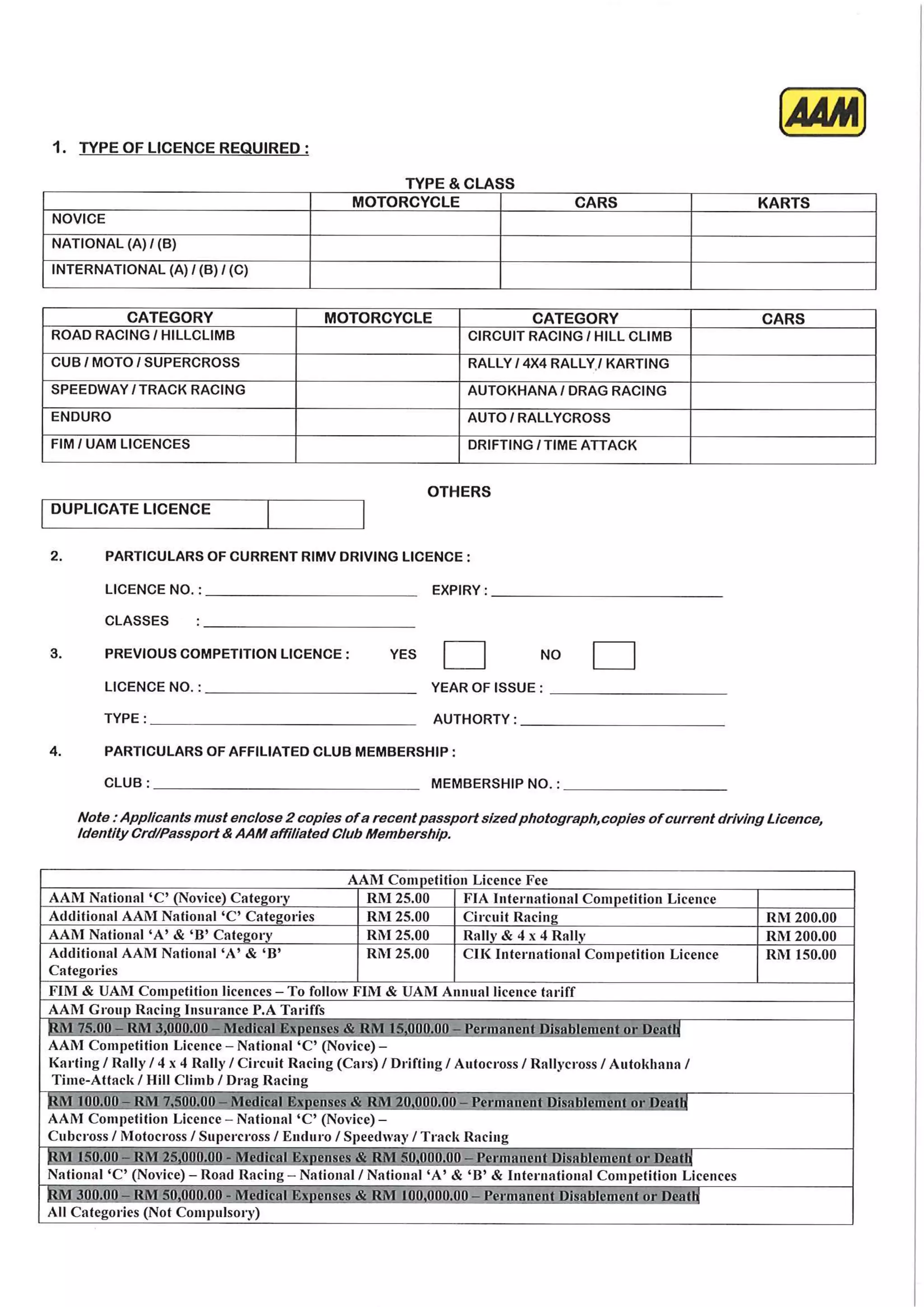 Application for AAM Motorsports RACING LICENCE | PDF | Racing Video ...