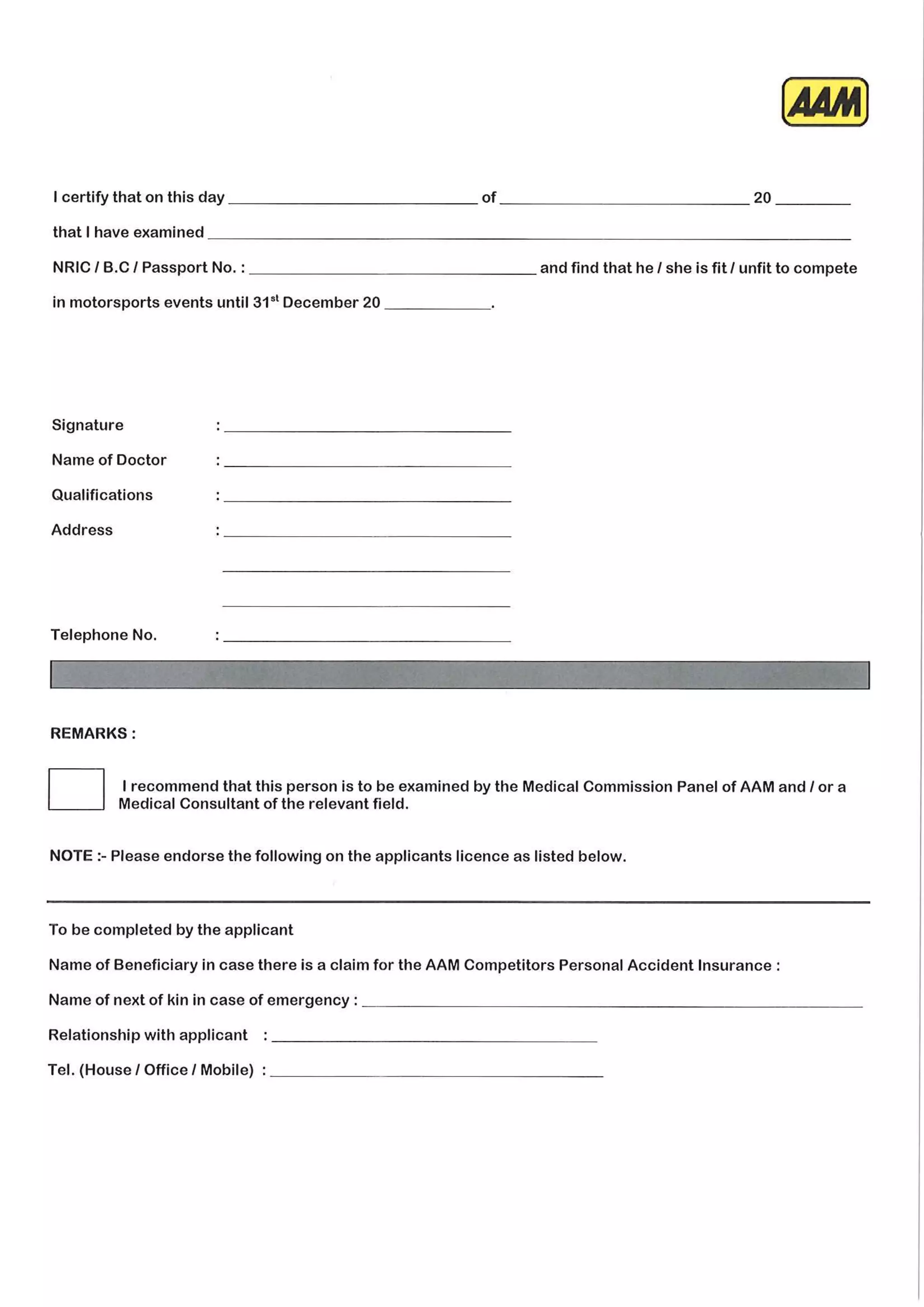 Application for AAM Motorsports RACING LICENCE | PDF | Racing Video ...