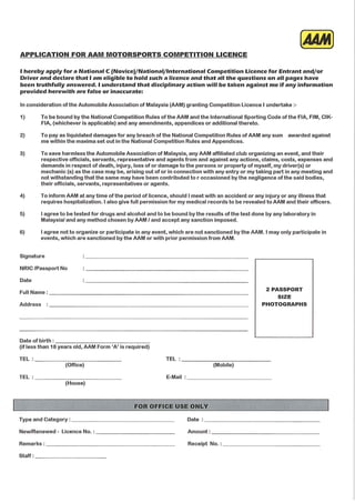 Application for AAM Motorsports RACING LICENCE | PDF