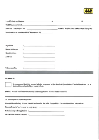Application for AAM Motorsports RACING LICENCE | PDF