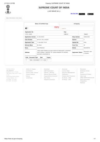 Application for Certified Copy of Non Bailable Warrant I.A. No. 164340 ...