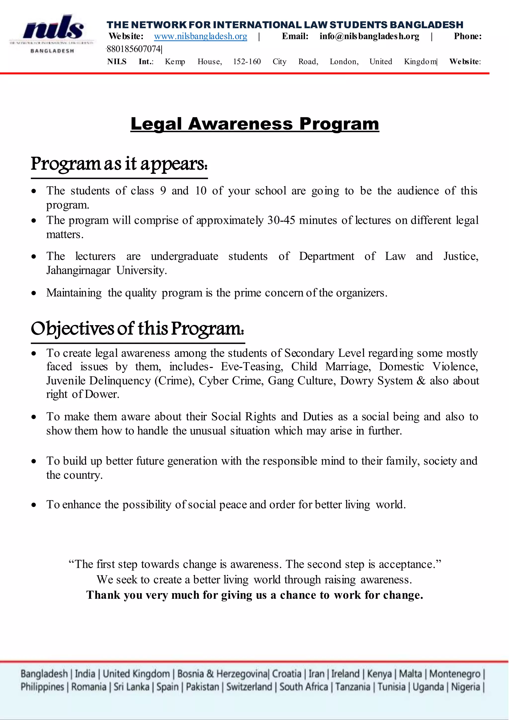 Application for Legal Awareness Program NILS JU Chapter | DOCX | Legal ...
