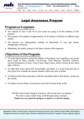 Application for Legal Awareness Program NILS JU Chapter | DOCX | Legal ...