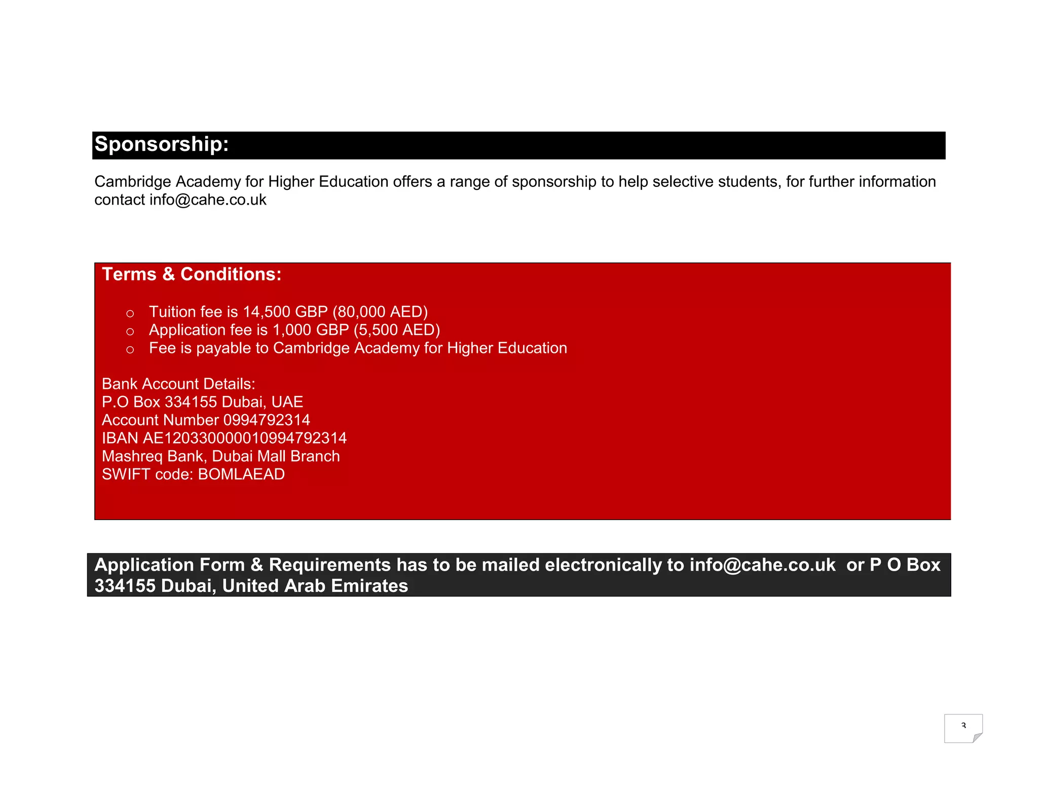 Application form, Cambridge Academy for Higher Education | PDF