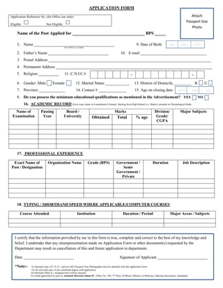 Application form for admission | PDF