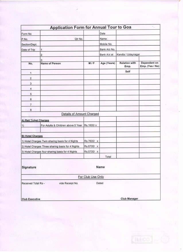 Application form goa tour | PDF