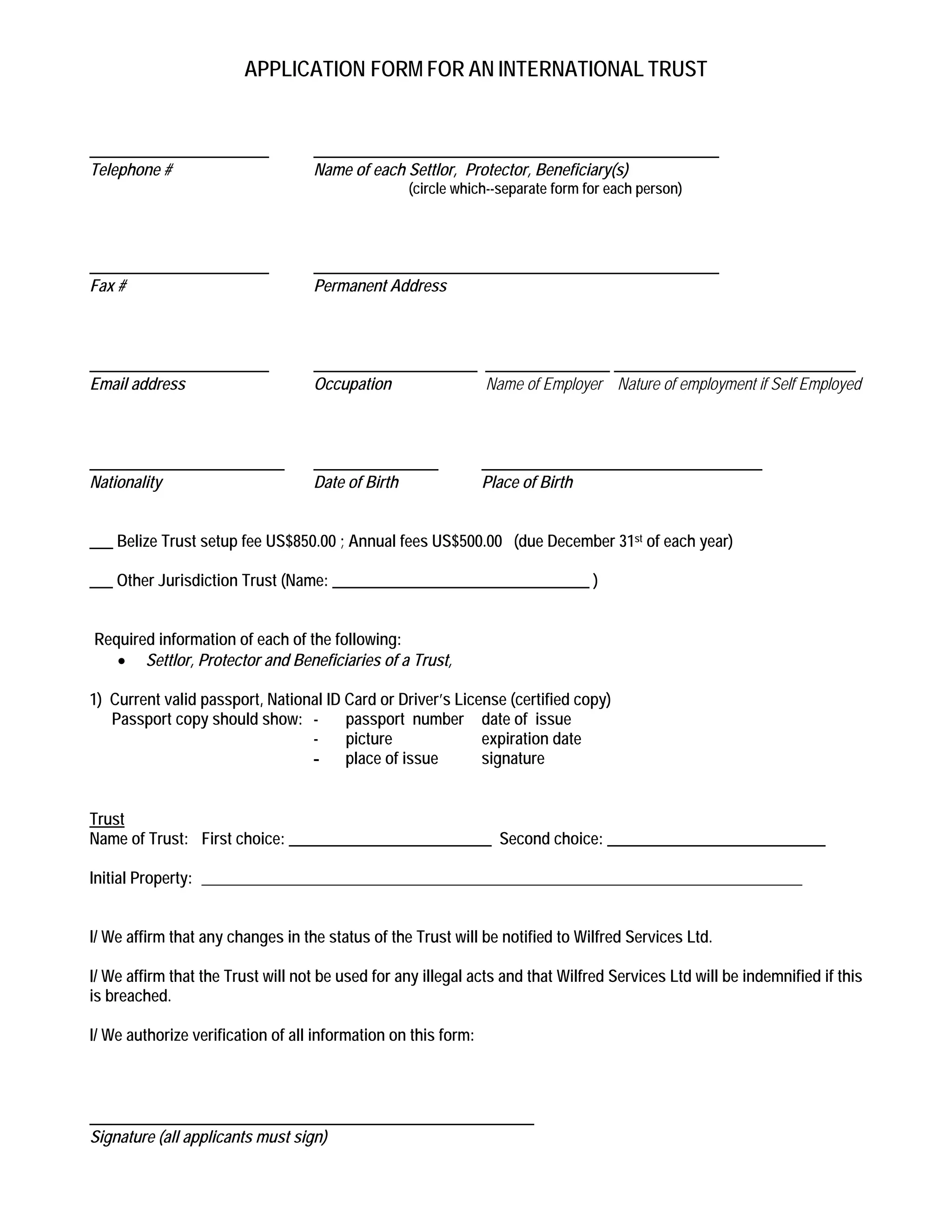 Application Form for an International Trust | PDF