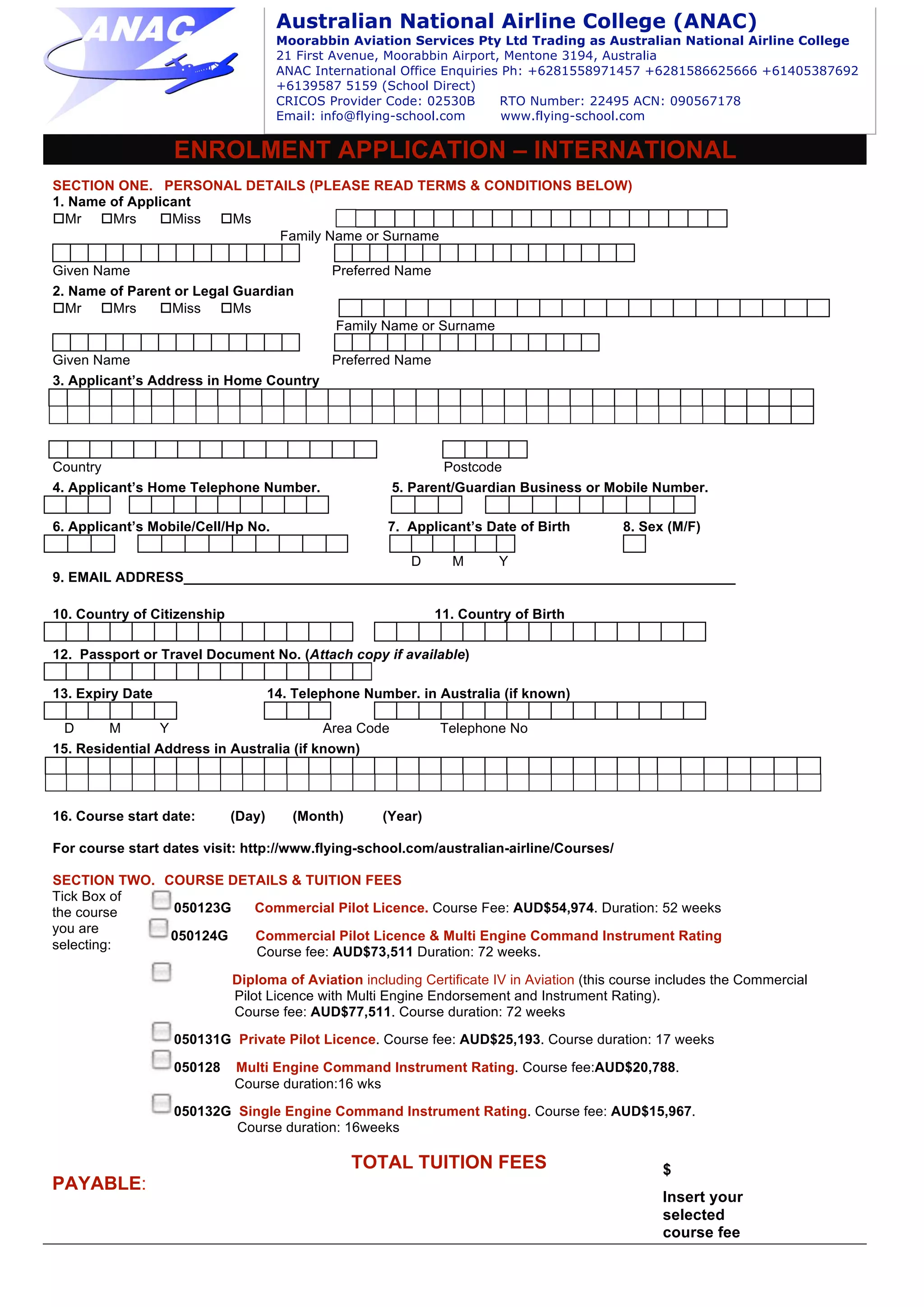 Australian National Airline College Application form anac12 | PDF
