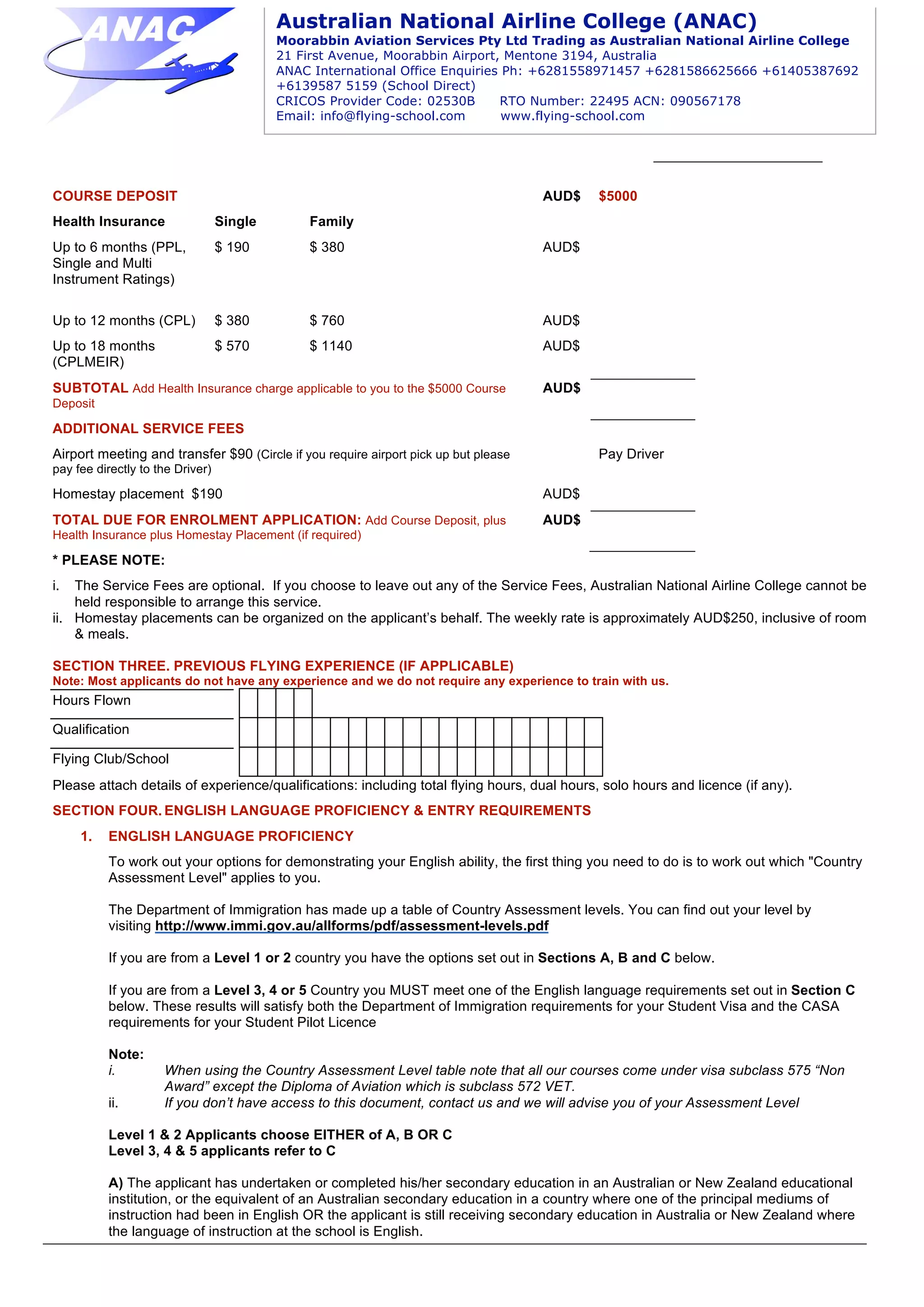 Australian National Airline College Application form anac12 | PDF