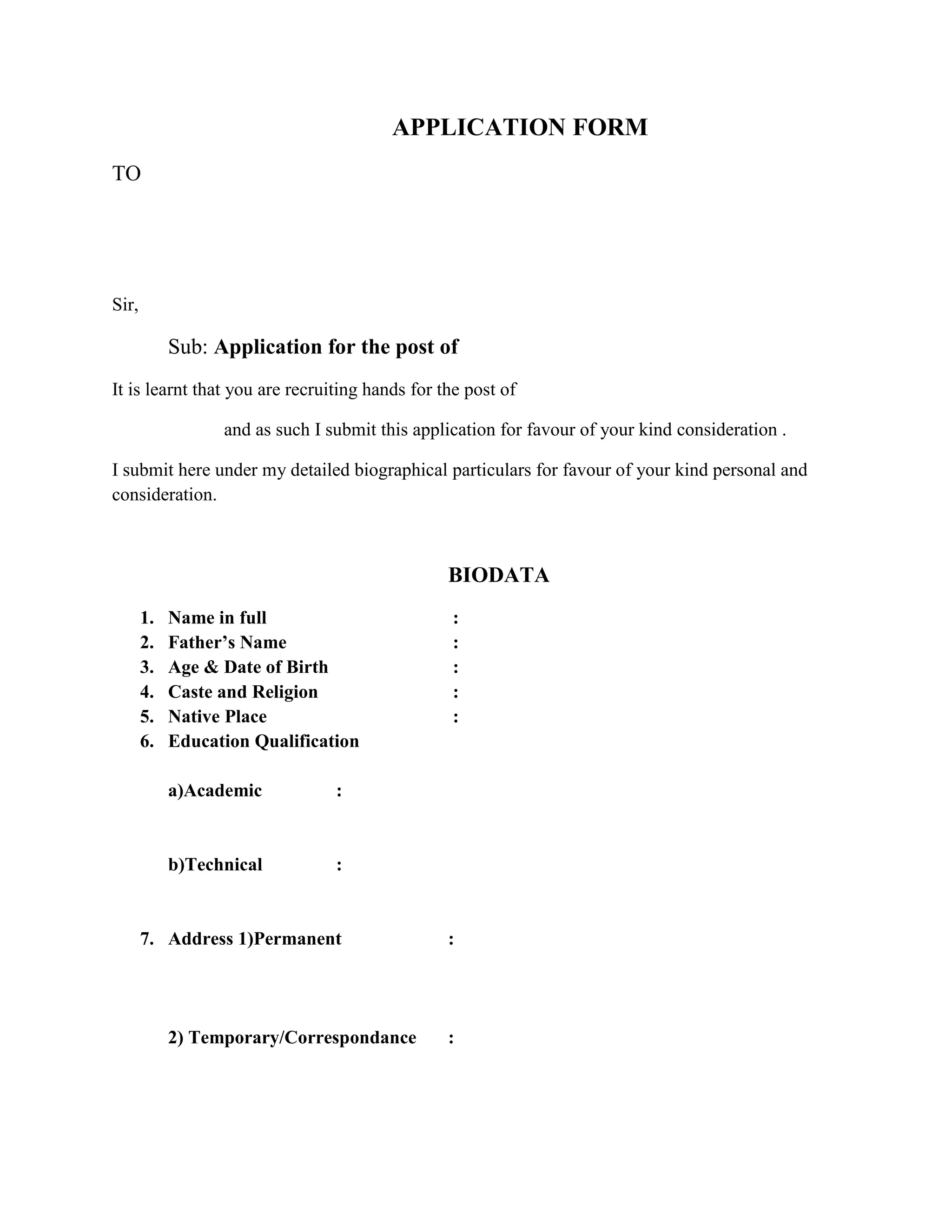 Application form biodata | DOCX