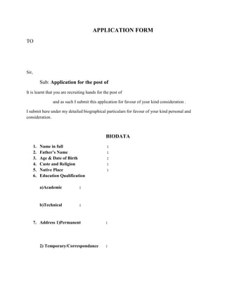 Application form biodata | DOCX