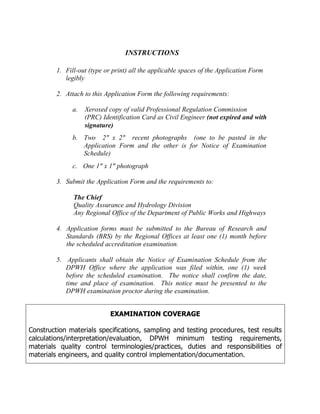 Application form for accreditation exam of contractors & consultants me ...