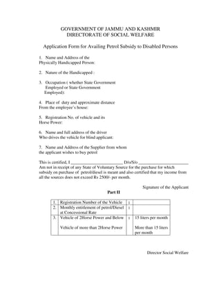 Application form for availing petrol subsidy to disabled persons | PDF