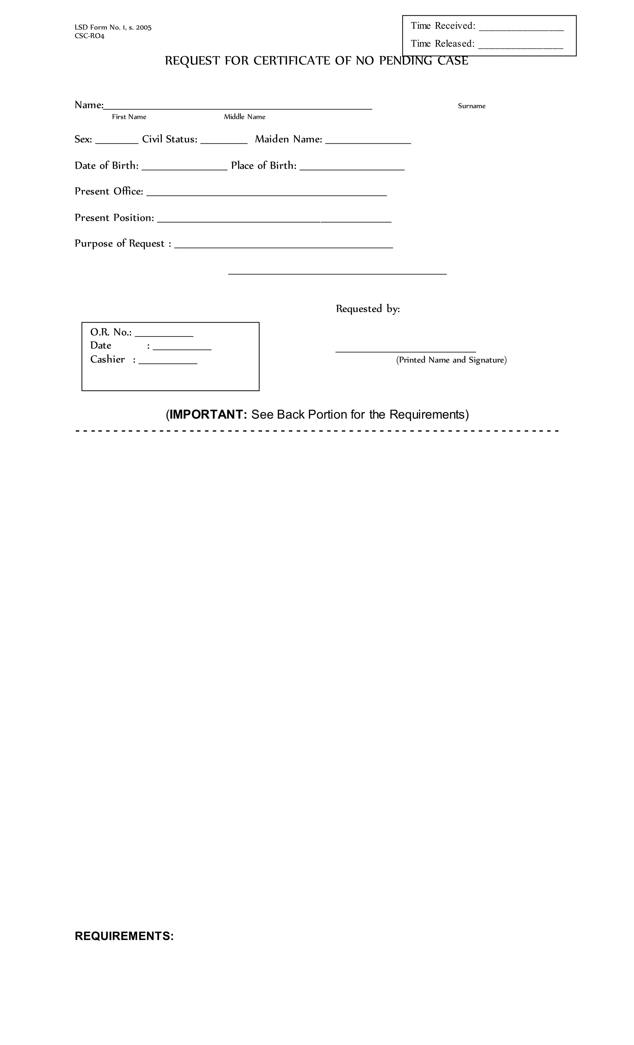 application form for certificate of no pending case.doc