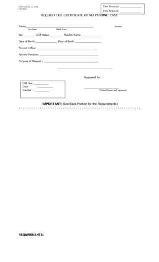 application form for certificate of no pending case.doc